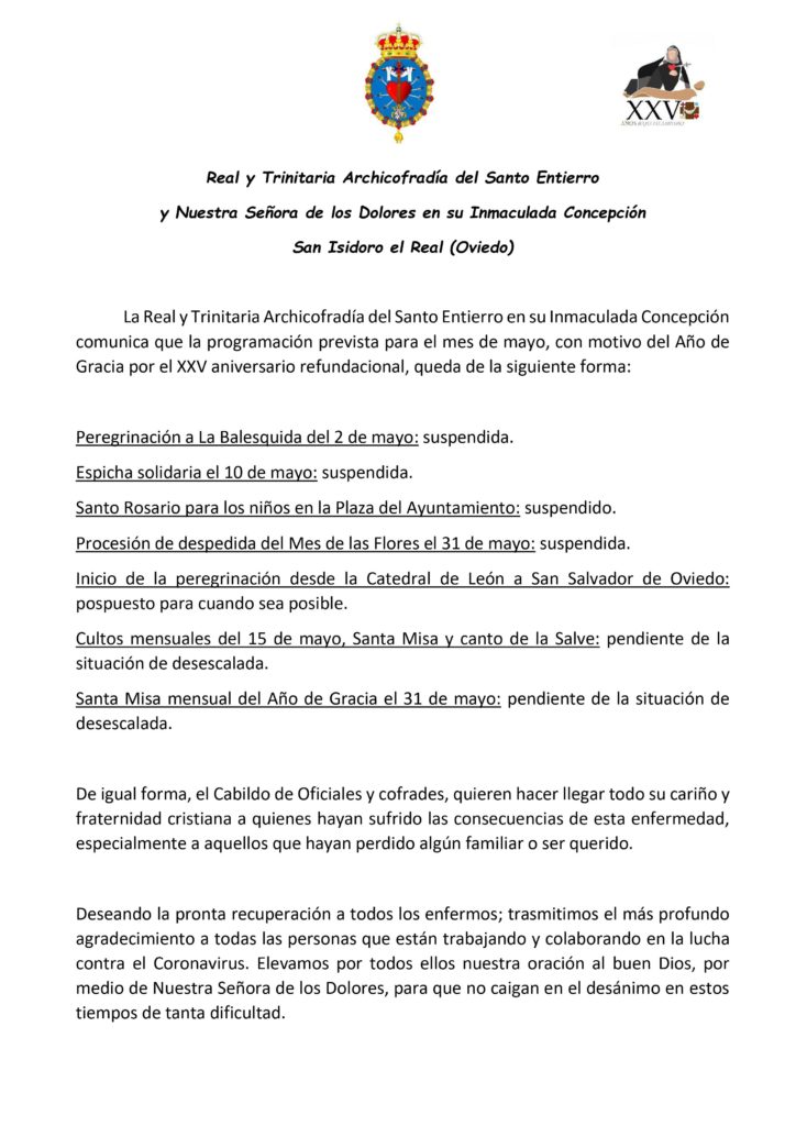 Comunicado oficial - Real y Trinitaria Archicofradia del Santo Entierro ...